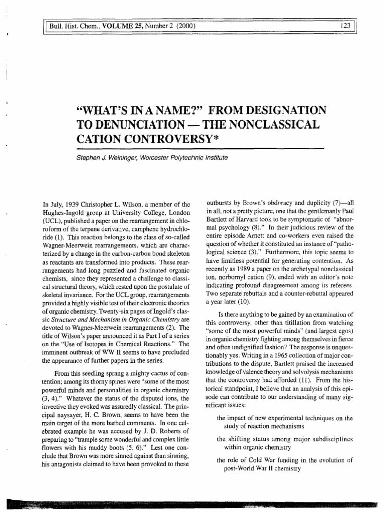 Complete Norbornyl Cation Controversy 2000 | PDF | Ion | Chemical Bond