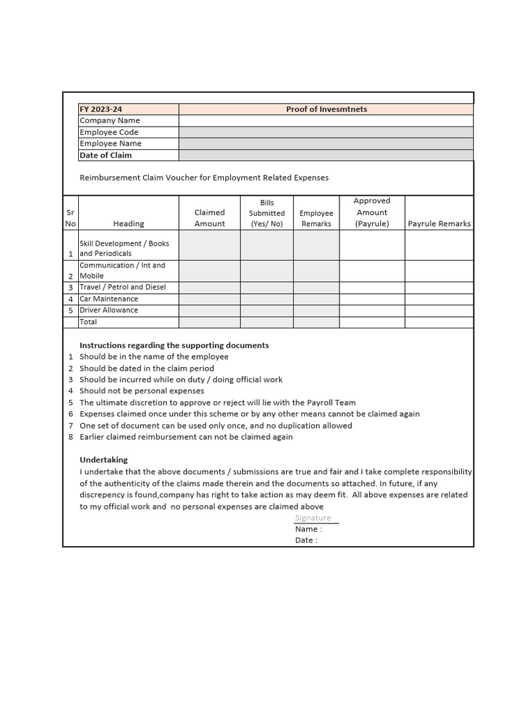 rEIMBURSEMENT Declaration | PDF