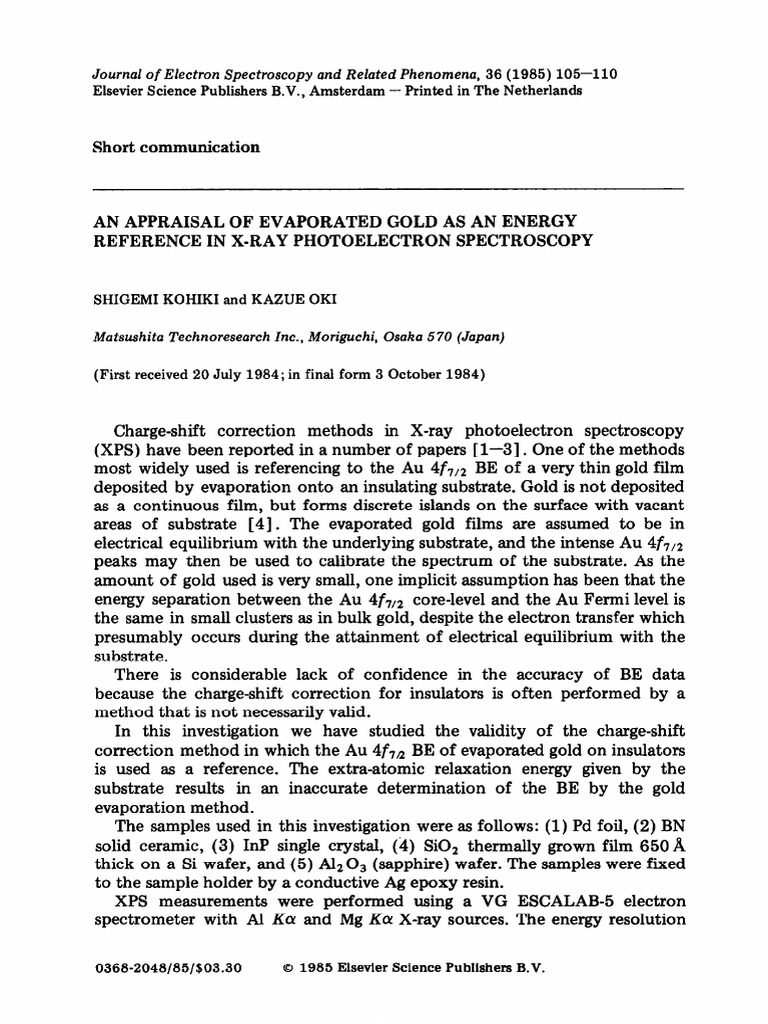 J.El.Spec.Relat.Phenom.36(1985)105_(An appraisal of evaporated gold as an energy reference in ...