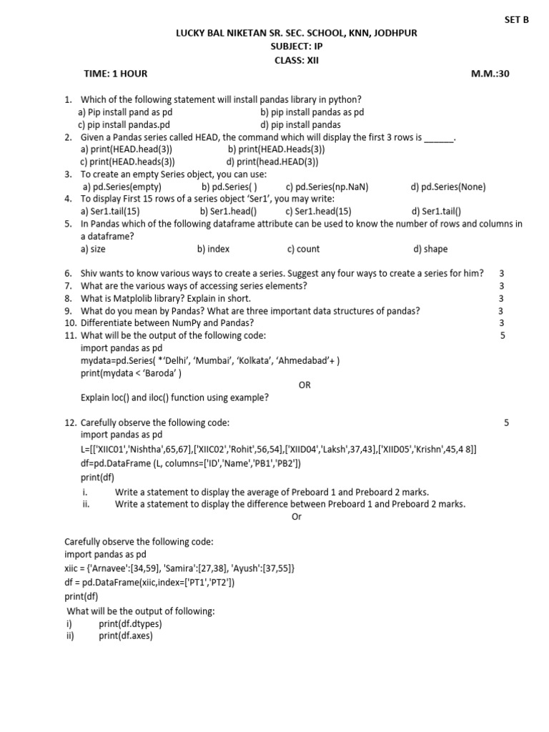 Data Handling Using Pandas Super 10 SET B | PDF | Data Management ... Data Handling Using Pandas Super 10 SET B | PDF | Data Management ...