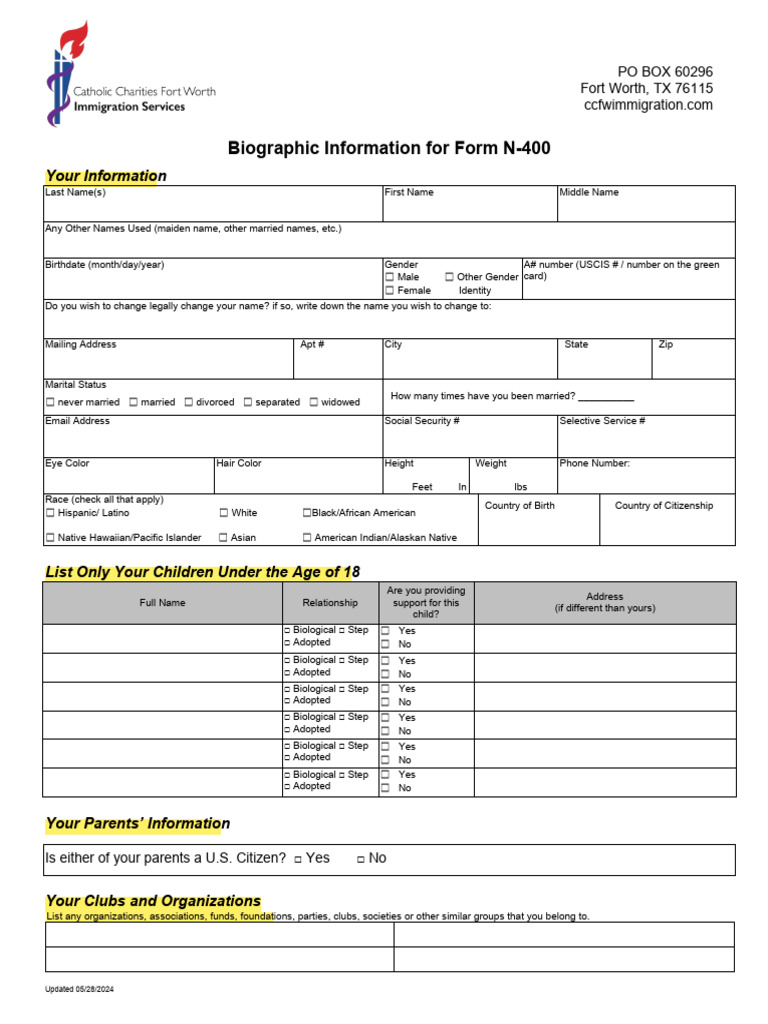 N-400 Biographic Information Form | PDF | Allegiance | Race And ...
