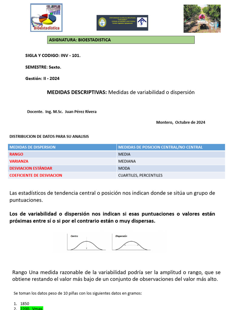 Tema 4 Medidas de Variabilidad o Dispersion - INV 101 - 102024 | PDF | Diferencia | Mediana