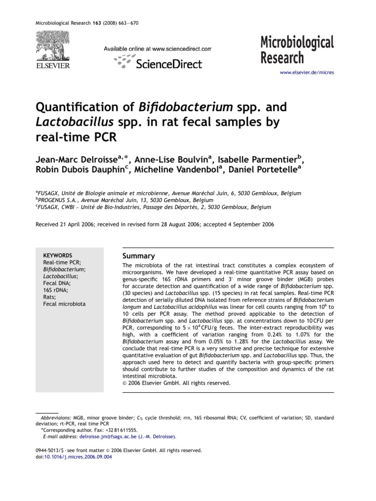 Quantification of Bifidobacterium Spp. and Lactobacillium | PDF | Polymerase Chain Reaction ...