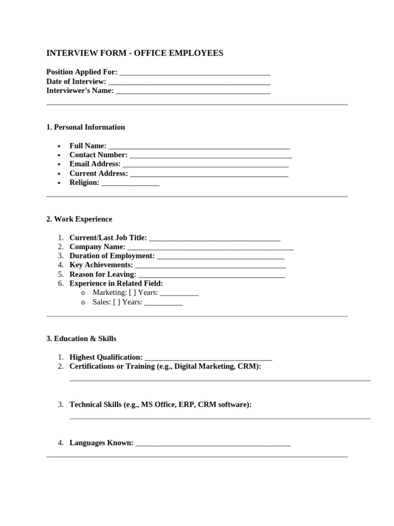 INTERVIEW FORM OFFICE | PDF | Customer Relationship Management | Marketing