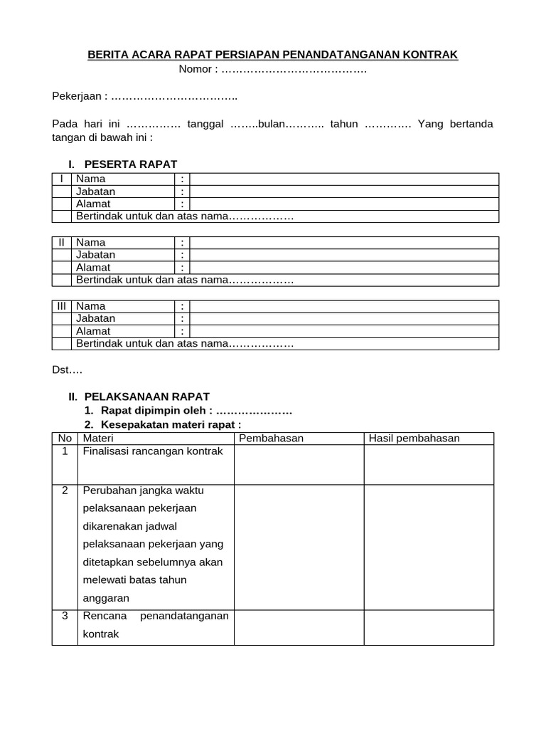 Berita Acara Rapat Persiapan Penandatanganan Kontrak | PDF