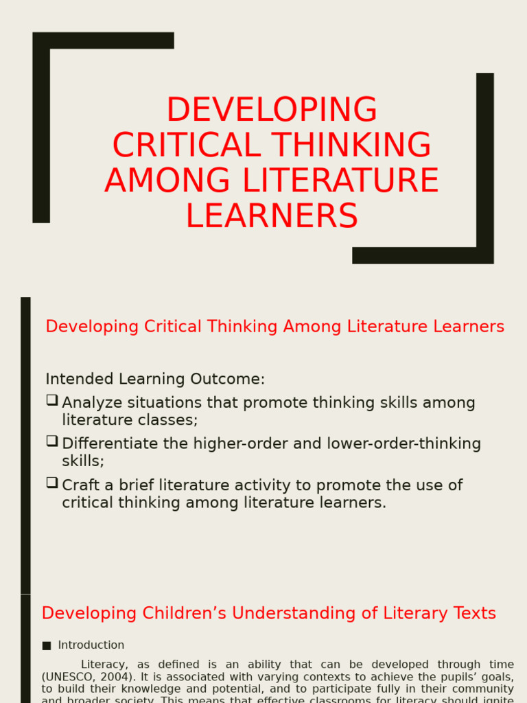 Enhancing Critical Thinking in Literature | PDF | Critical Thinking ...