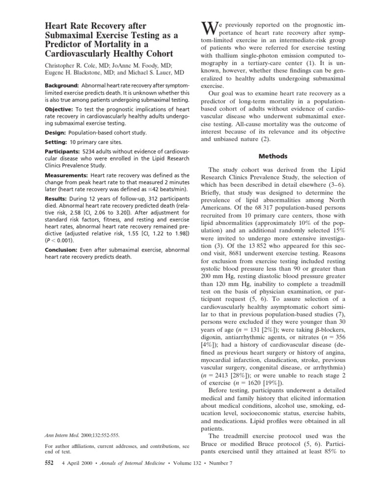 Heart Rate Recovery After Sub Maximal Exercise Testing As A Predictor ...