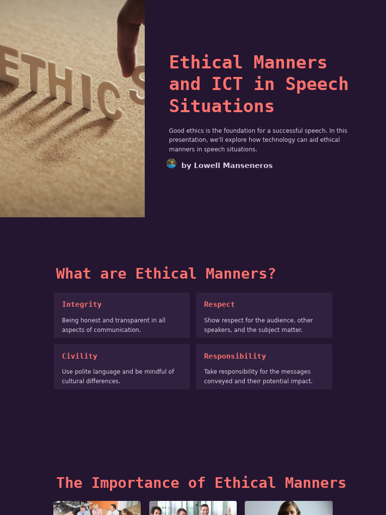 Ethical Manners and ICT in Speech Situations | PDF | Educational ...