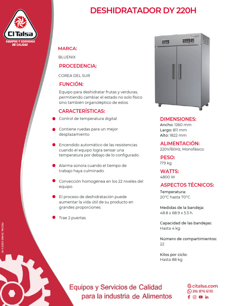 Deshidratador Bluenix DY 220H | PDF