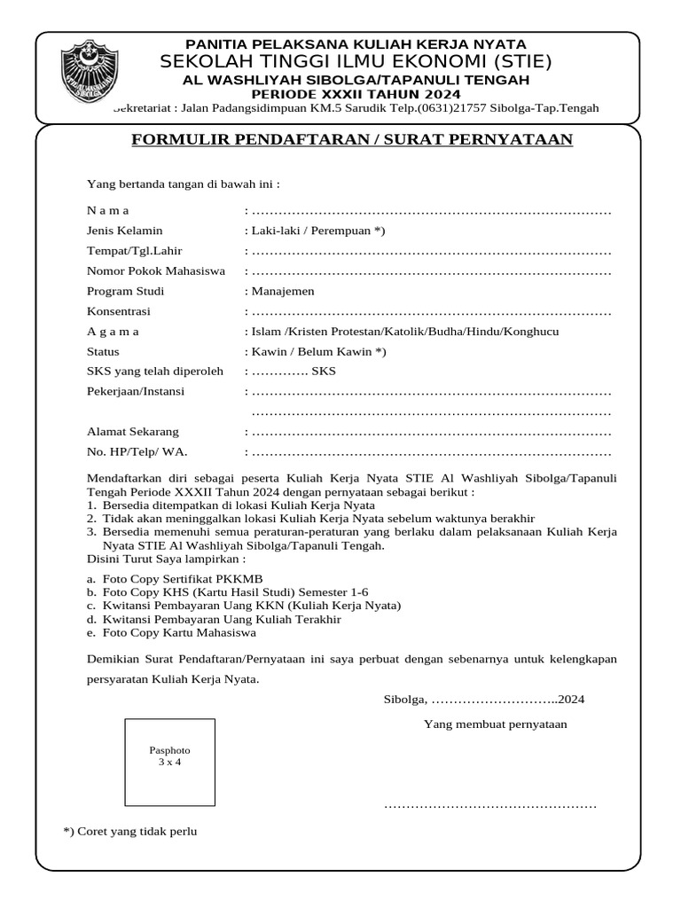 FORMULIR PENDAFTARAN KKN | PDF