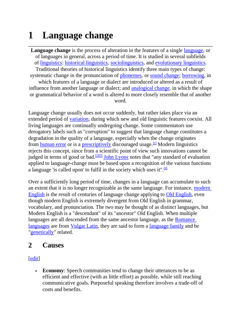 Language change | PDF | Human Communication | Linguistics