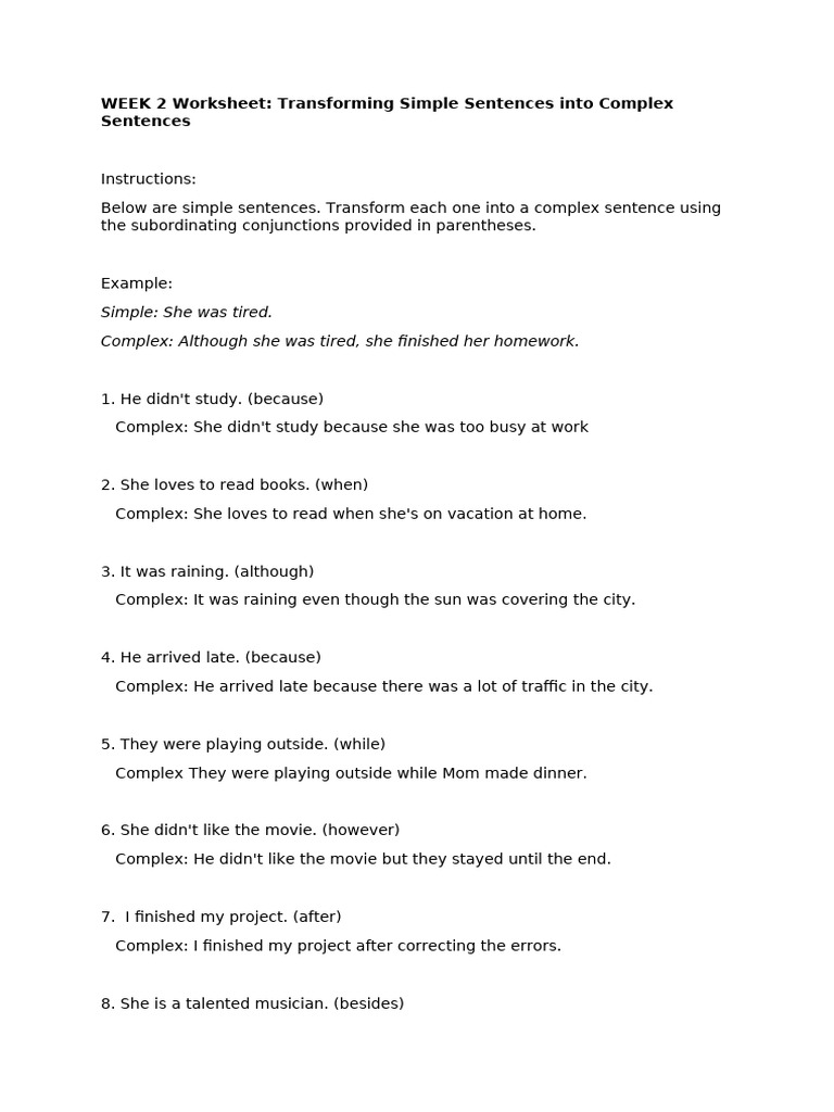 Transform Simple to Complex Sentences | PDF