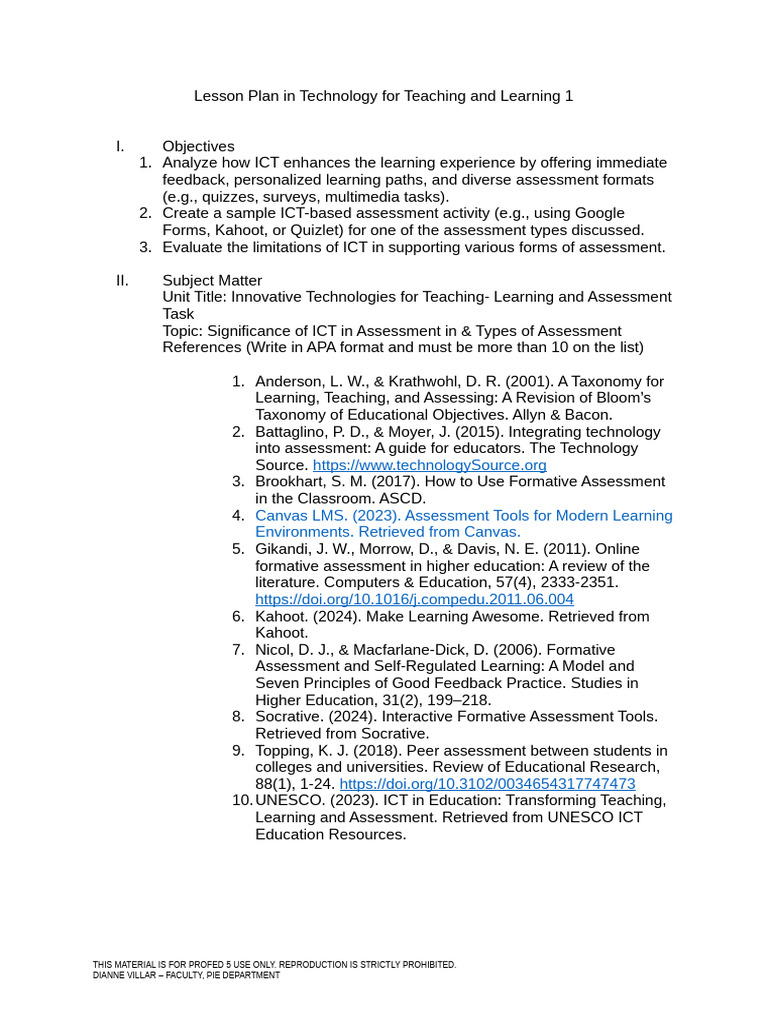 PROFED5_LESSONPLAN | PDF | Educational Assessment | Educational Technology