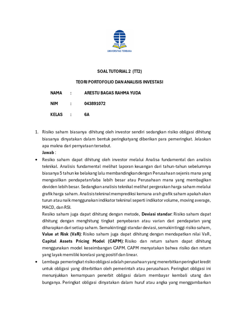 Teori Portofolio Dan Analisis Investasi | PDF