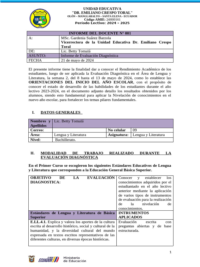 Informe Evaluacion diagnosticas 2024 | PDF | Evaluación