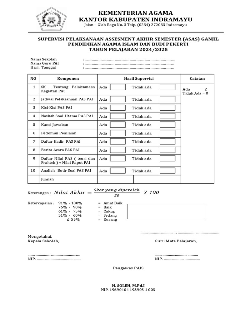 Instrumen Pas Ganjil 2024 | PDF