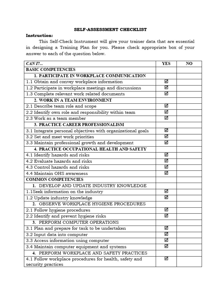 Self-Assessment Checklist for Training | PDF | Occupational Safety And Health