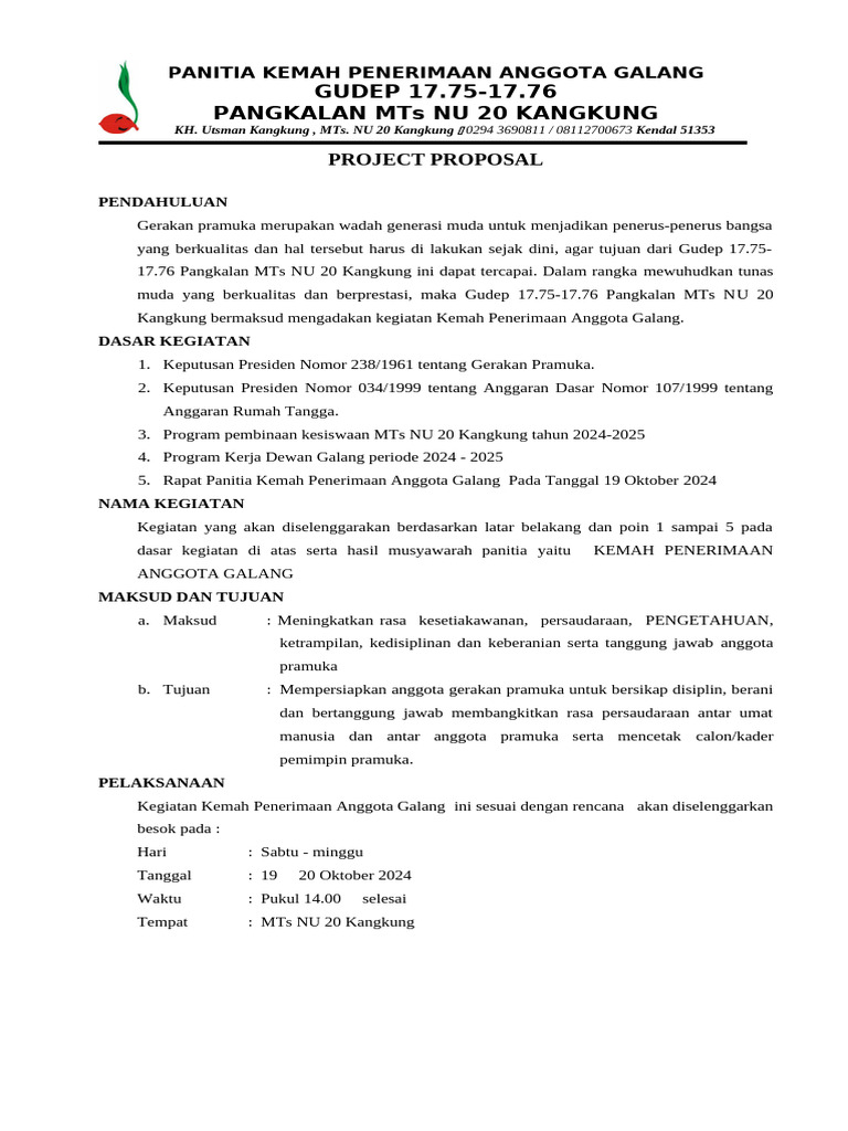 Proposal Kemah Pag 2024-2025 (Revisi 2) | PDF