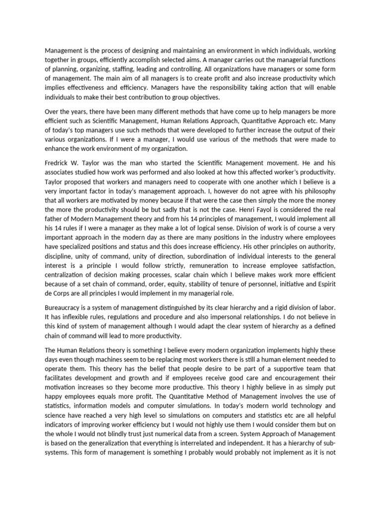 Theories of Management - Thought Paper | PDF | Business | Economies