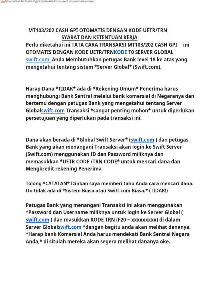 Prosedur MT103/202 GPI Otomatis | PDF