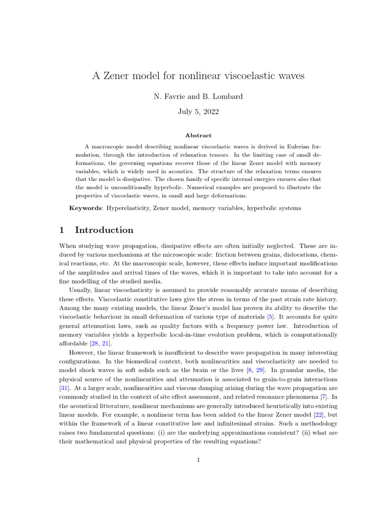 Zener Model For Viscoelastic Waves | PDF | Viscoelasticity | Waves