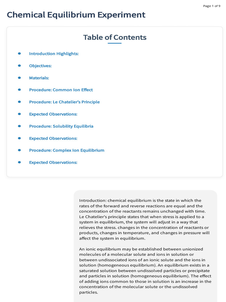 Chemical Equilibrium Experiment | PDF | Chemical Equilibrium | Chemical ...