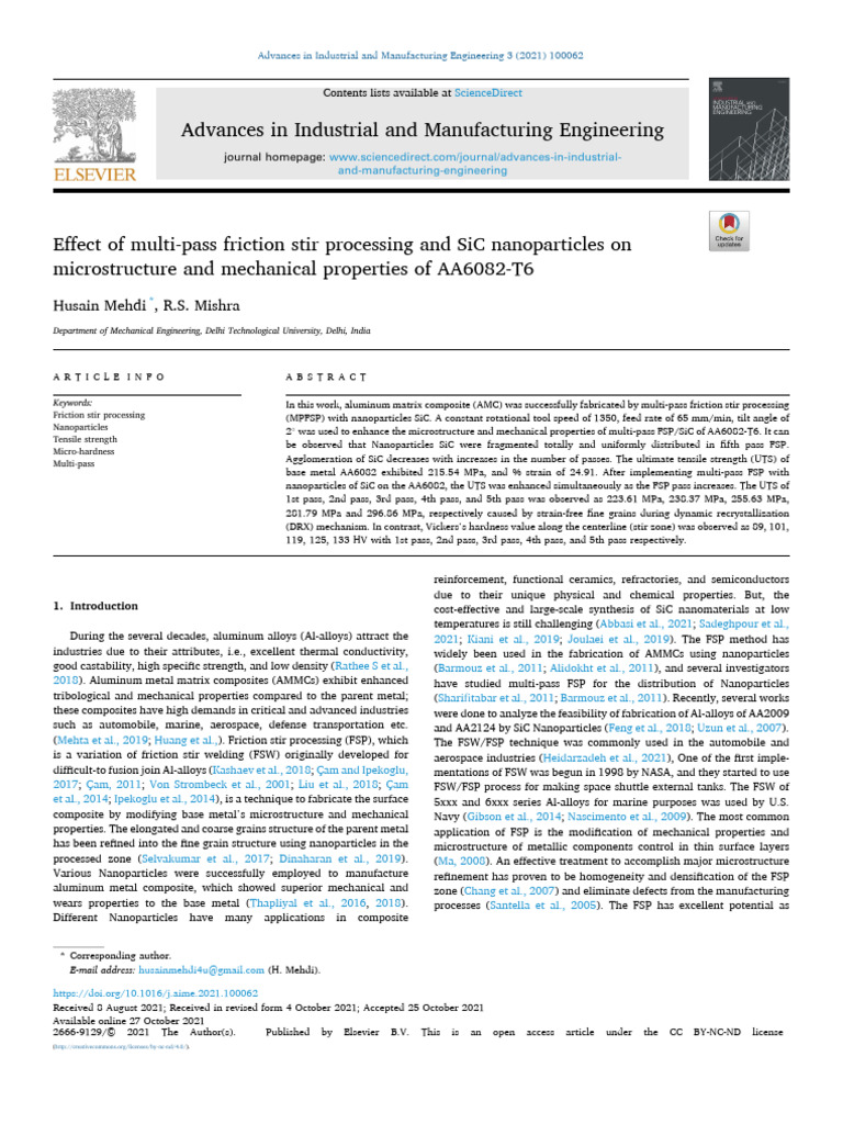 Effect of multi-pass friction stir processing and SiC nanoparticles on microstructure and ...