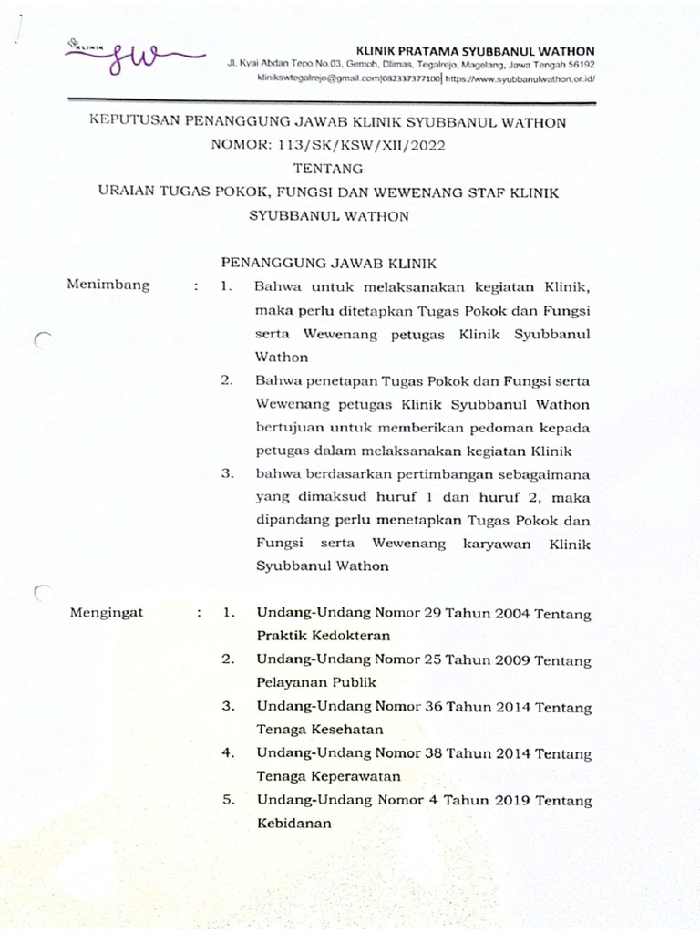 1.1.3.1 SK Uraian Tugas Staf Klinik | PDF