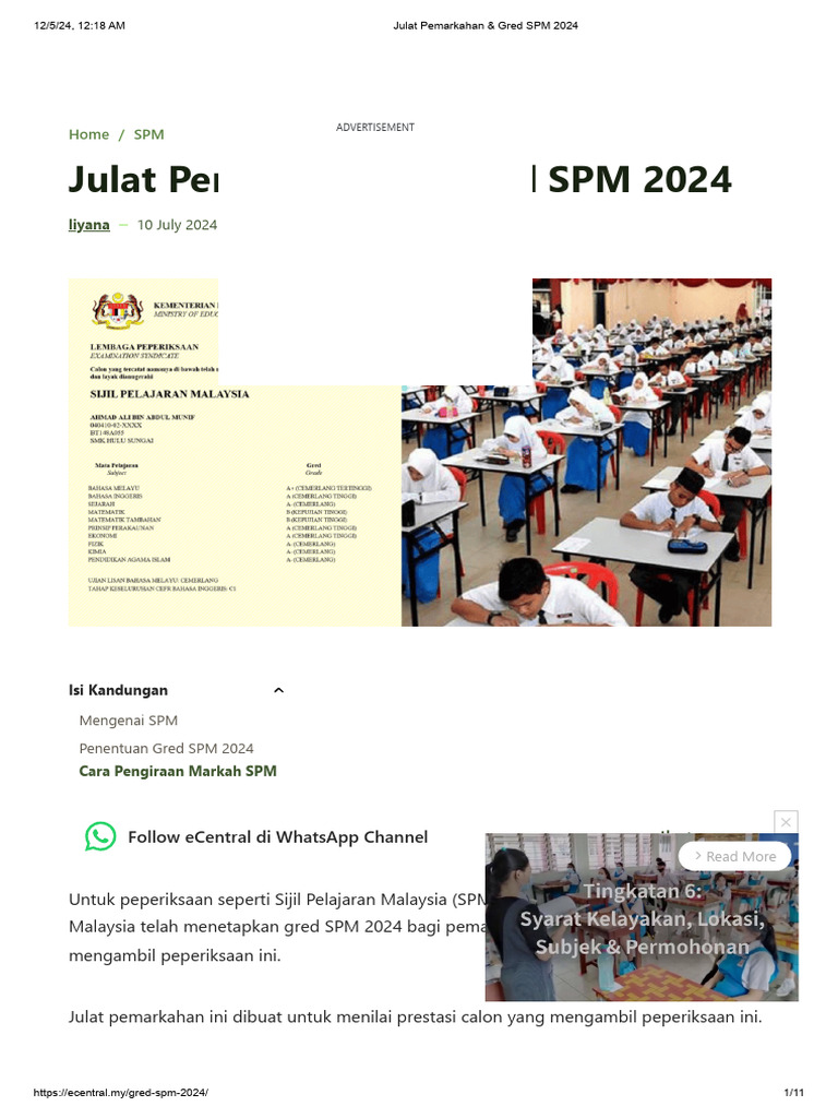 Julat Pemarkahan & Gred SPM 2024 | PDF
