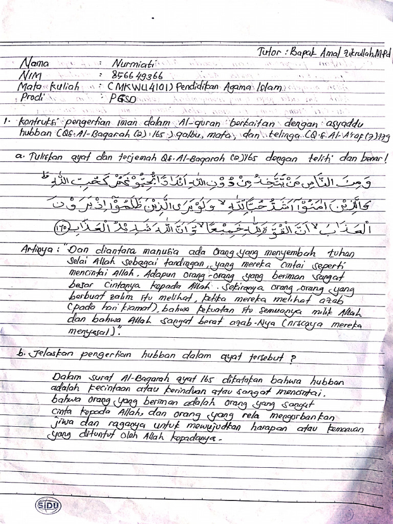 Tugas 1 Pensisikan Agama Islam (MKWU4101) - Nurmiati - 856649366 | PDF