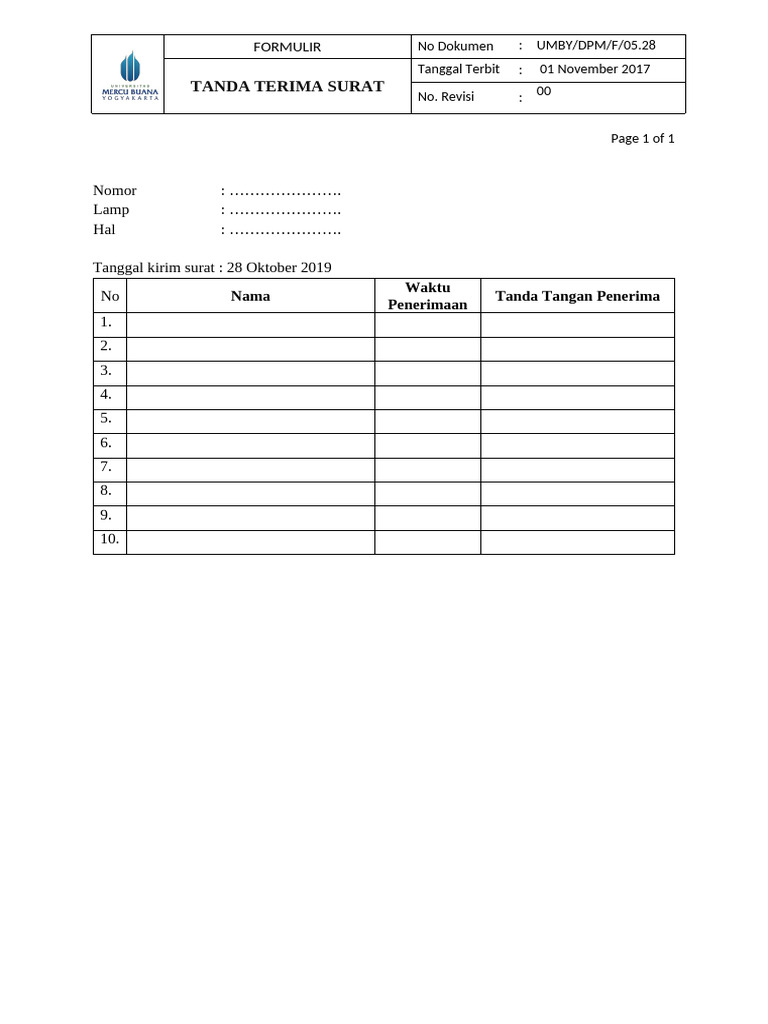 Tanda Terima Surat UMBY | PDF