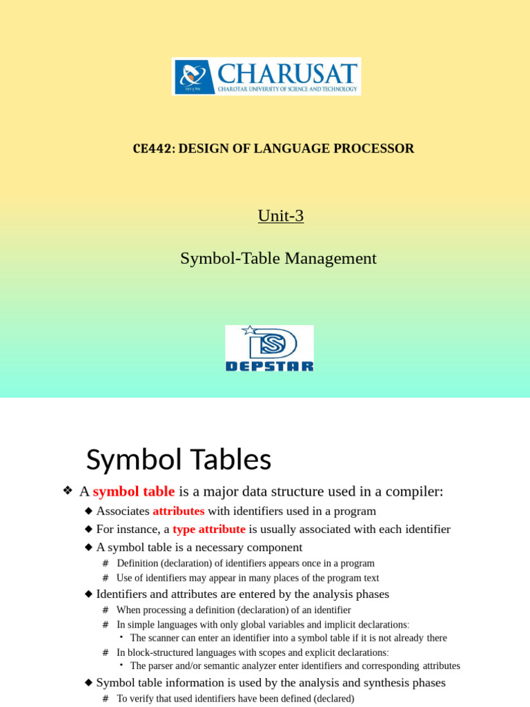 Unit 3 Symbol Table Management | PDF | Database Index | Pointer (Computer Programming)