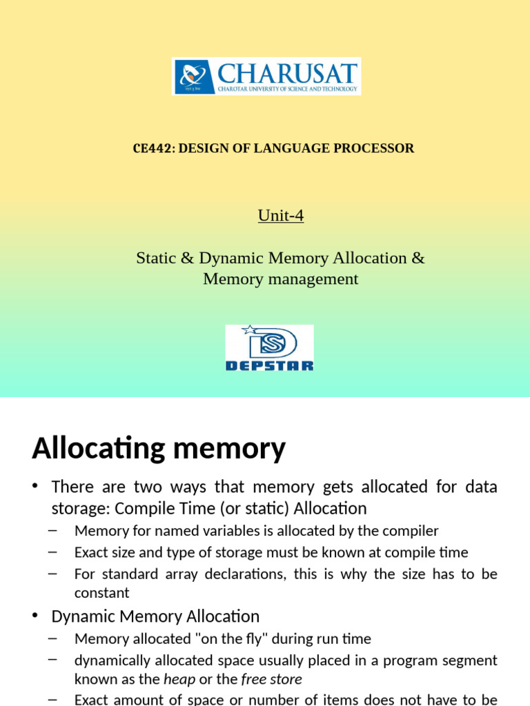 Memory Allocation in Compiler Design | PDF | Pointer (Computer ...