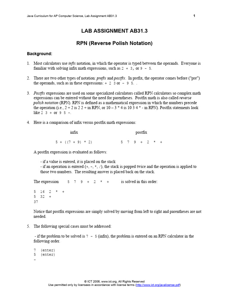 Lab Assignment AB31.3 - RPN.doc | PDF | Software Engineering | Notation
