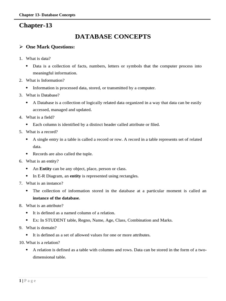 Chapter 13 Database Concepts | PDF | Databases | Data Model