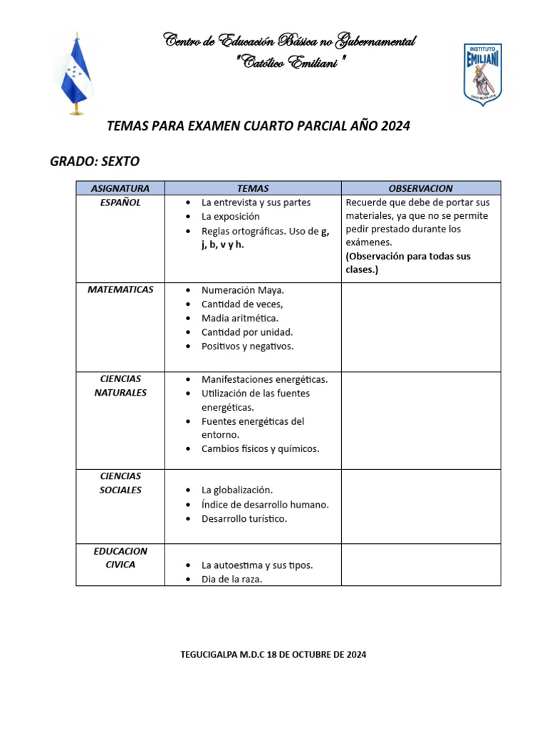 HOJA DE TEMARIO IV Parcial | PDF