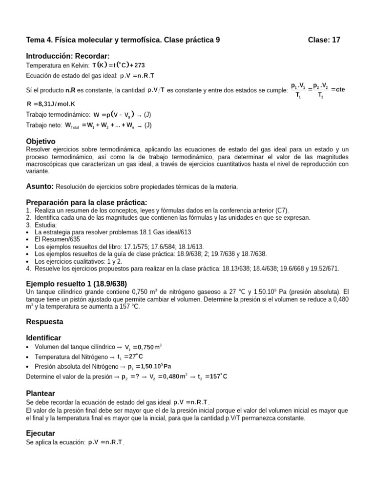 Ejercicios de Termodinámica y Gases Ideales | PDF | Gases | Termodinámica