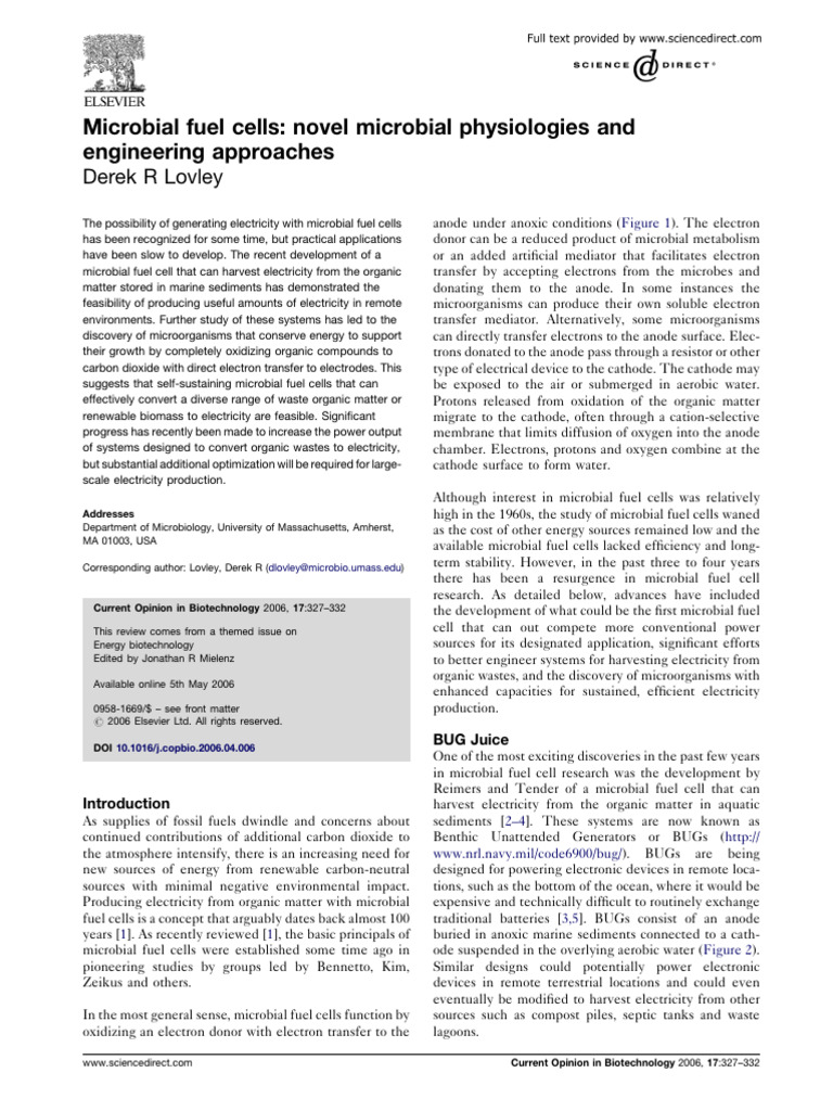 Microbial Fuel Cells Novel Microbial Phy | PDF | Chemistry