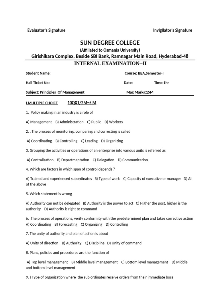 POM - 2 Internals OU 2022 Batch Jan 2022 | PDF | Business Economics | Business