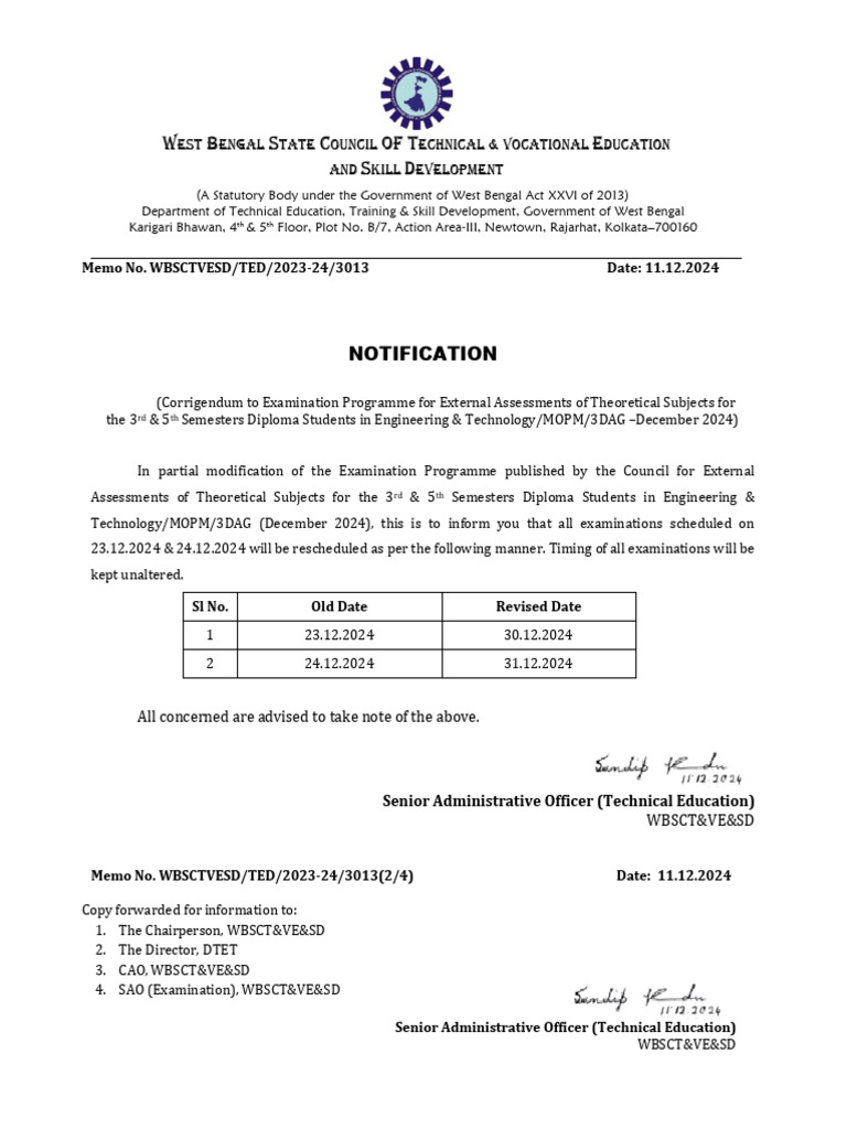Corrigendum - Routine - 3rd & 5th Sem - 3013 | PDF
