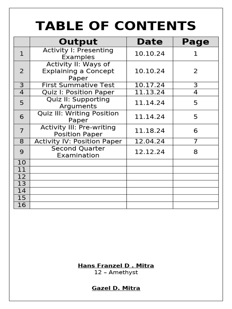 Hans Table of Contents | PDF