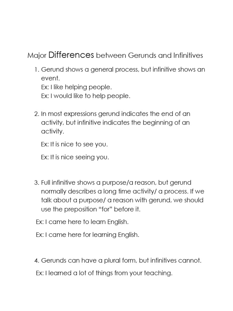 Major Differences Between Gerunds and Infinitives | PDF