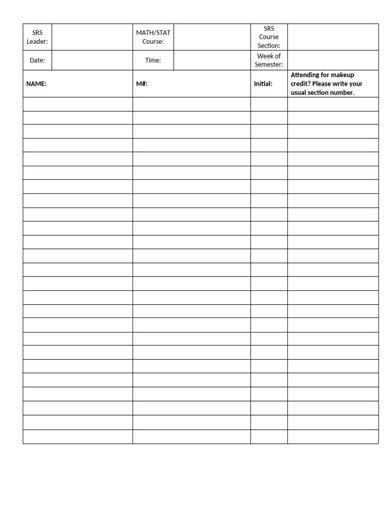 SRS Attendance Form 1 | PDF