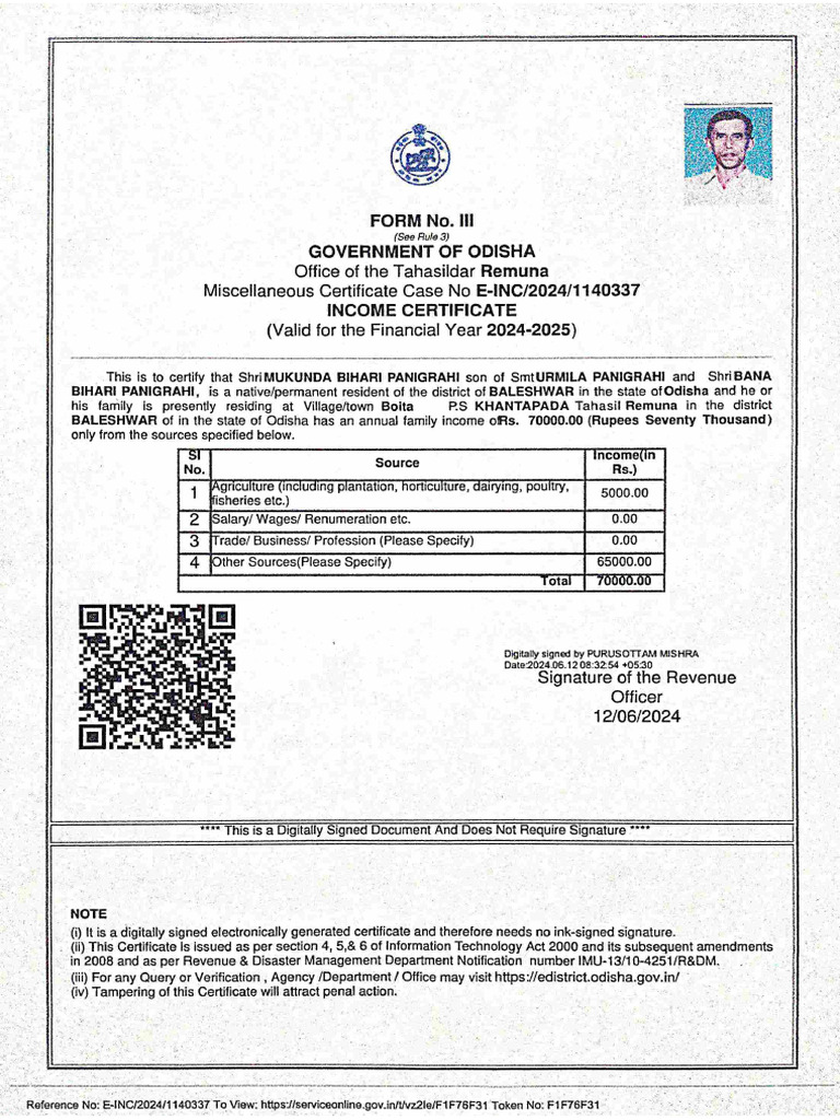 Income Certificate | PDF