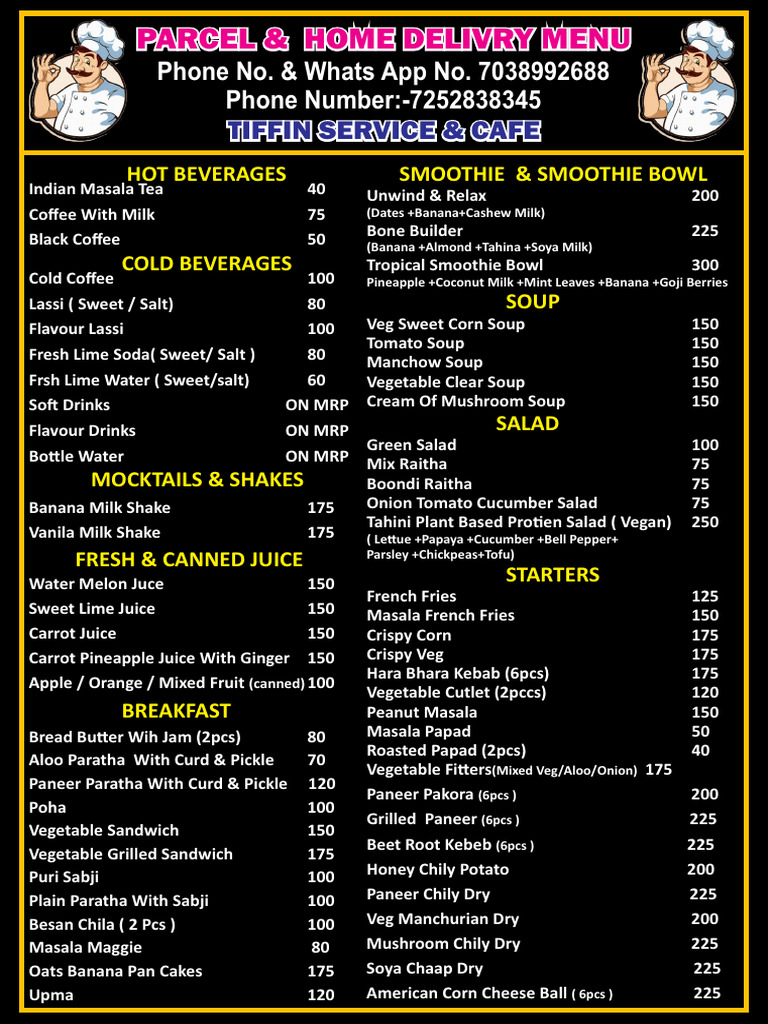 Parcel Menu Card | PDF | Drink | Soup