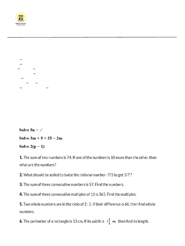 7th Maths WK Linear eq (1) | PDF