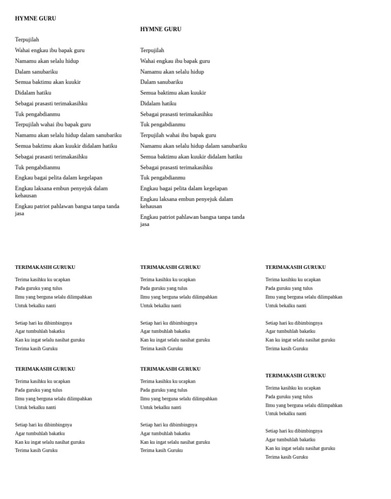 Teks Hymne Guru | PDF