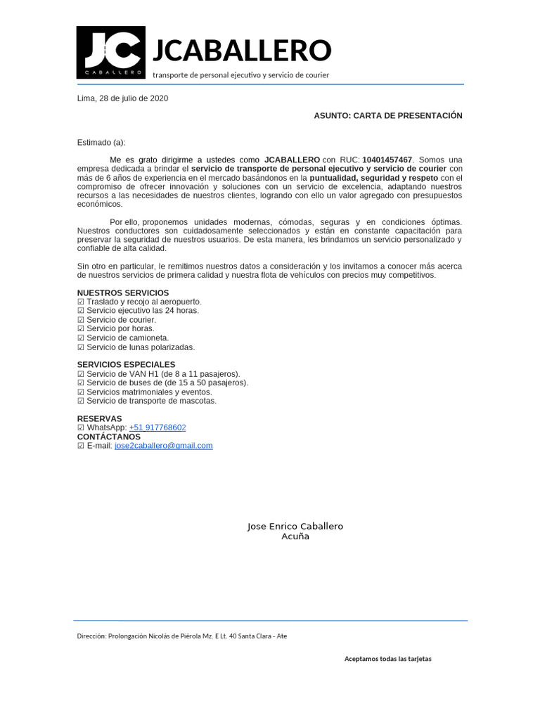 Carta de Presentacion General | PDF