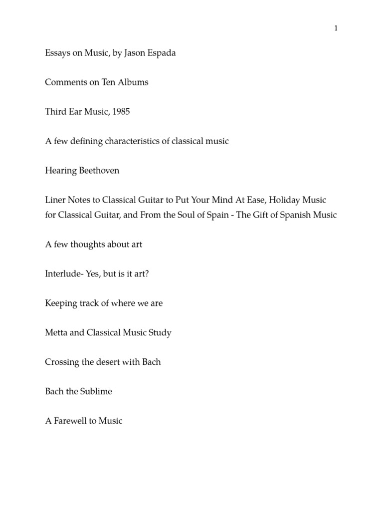 Essays on Music | PDF | Classical Period (Music) | Classical Music