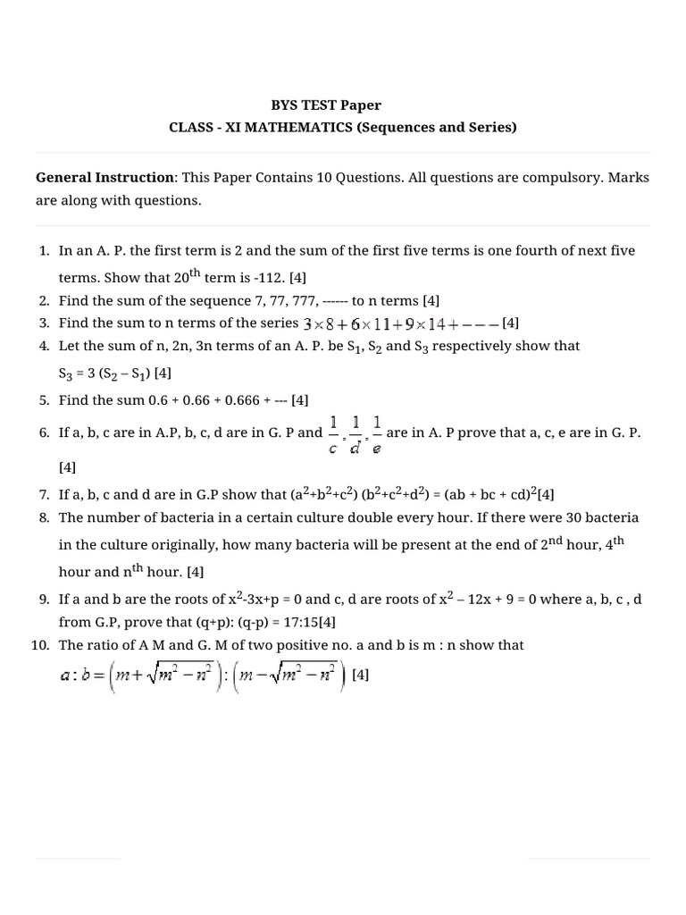 Seuence and Series Test | PDF